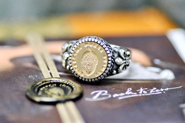 Acorn Latin Motto 925 Silver Men Signet Ring Intaglio Wax Seal Fleur De ...