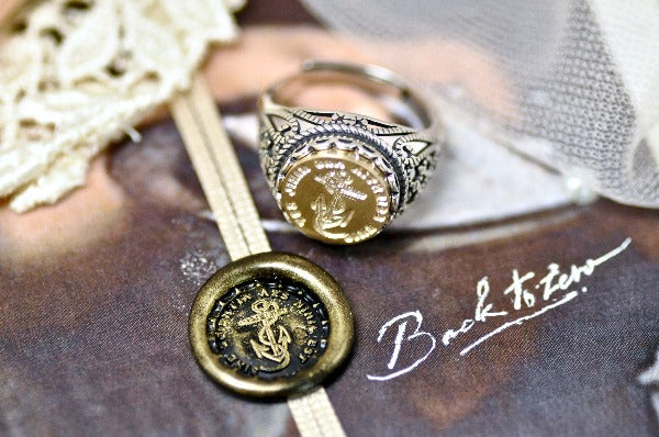 Anchor Latin Motto 925 Silver Signet Wax Seal Intaglio Ring Lace ...
