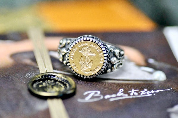 Anchor Latin Motto 925 Silver Men Signet Ring Intaglio Wax Seal Fleur ...