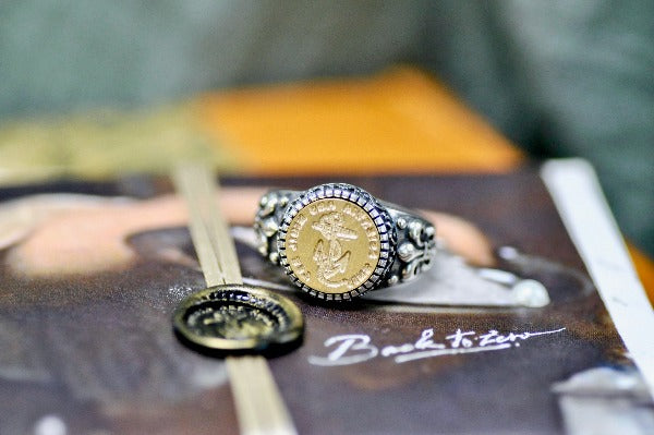 Anchor Latin Motto 925 Silver Men Signet Ring Intaglio Wax Seal Fleur ...