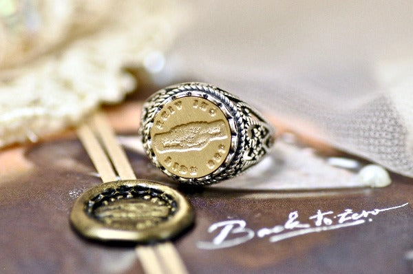 Handshake Latin Motto 925 Silver Signet Wax Seal Intaglio Ring Lace ...