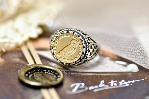 Owl Latin Motto 925 Silver Signet Wax Seal Intaglio Ring Lace ...