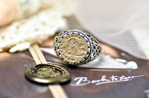 Rose Latin Motto 925 Silver Signet Wax Seal Intaglio Ring Lace ...