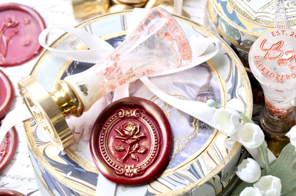 Roses Flower Oval Frame 3D Emboss Wax Seal Stamp | Backtozero B20