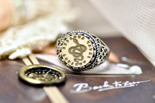 Snake Latin Motto 925 Silver Signet Wax Seal Intaglio Ring Lace ...