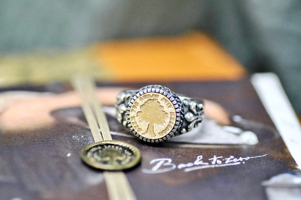Tree Latin Motto 925 Silver Men Signet Ring Intaglio Wax Seal Fleur De ...