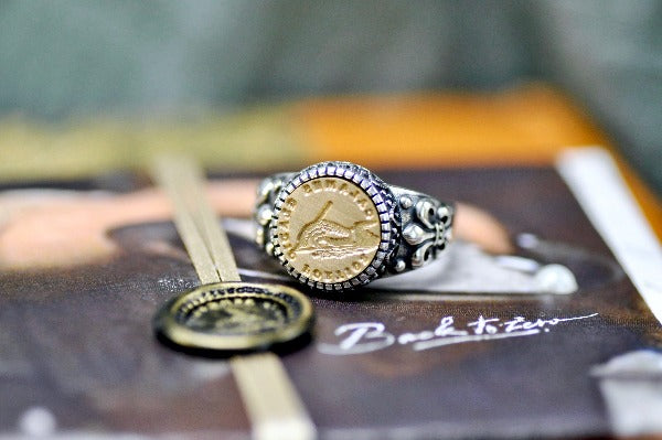 Writing Hand Latin Motto 925 Silver Men Signet Ring Intaglio Wax Seal ...