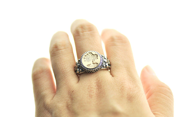 Tree of Life Roots Botanical Plant 925 Silver Fleur de Lis Signet Wax ...