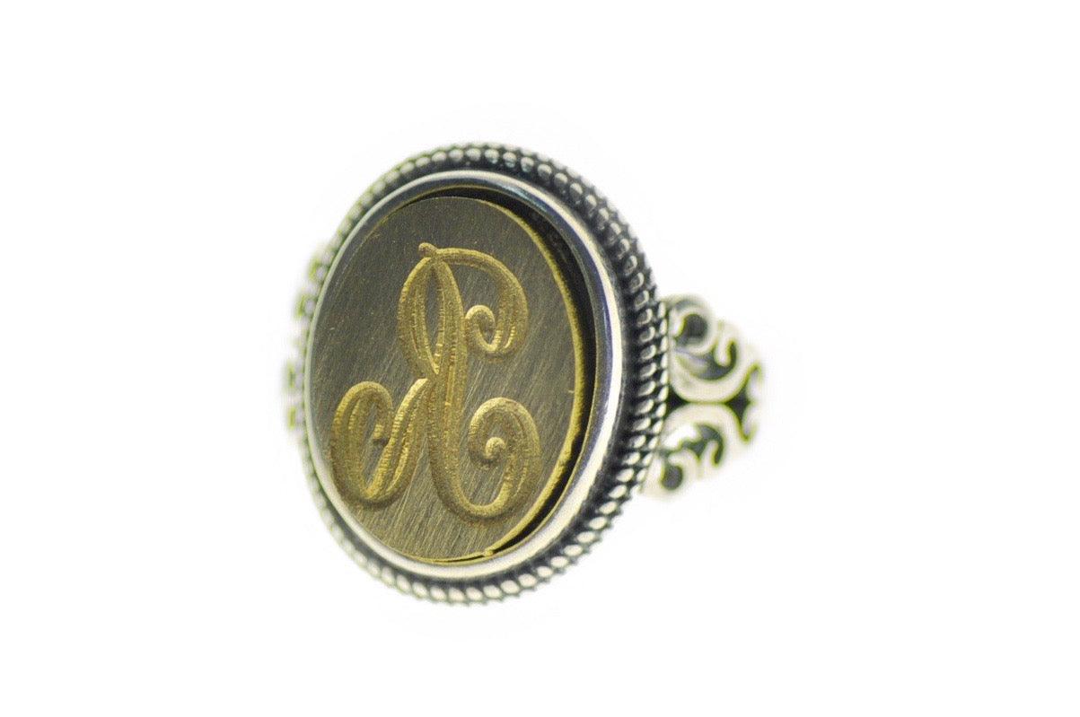 Personalized Calligraphy Initial Oval Signet Wax Seal Intaglio Ring ...